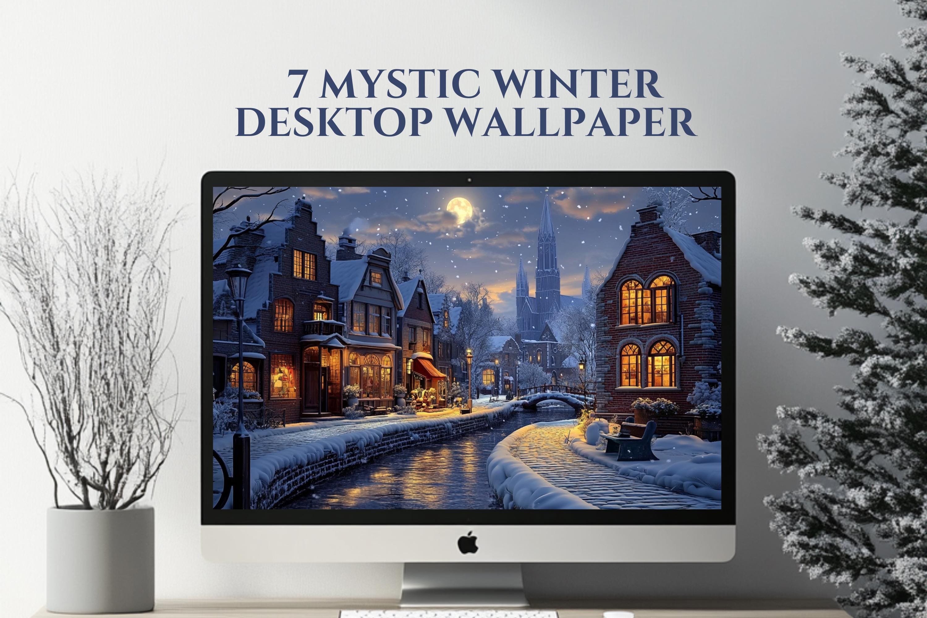 Digital Mystic Snow Village Wallpaper | Winter HD Background | Dark ...