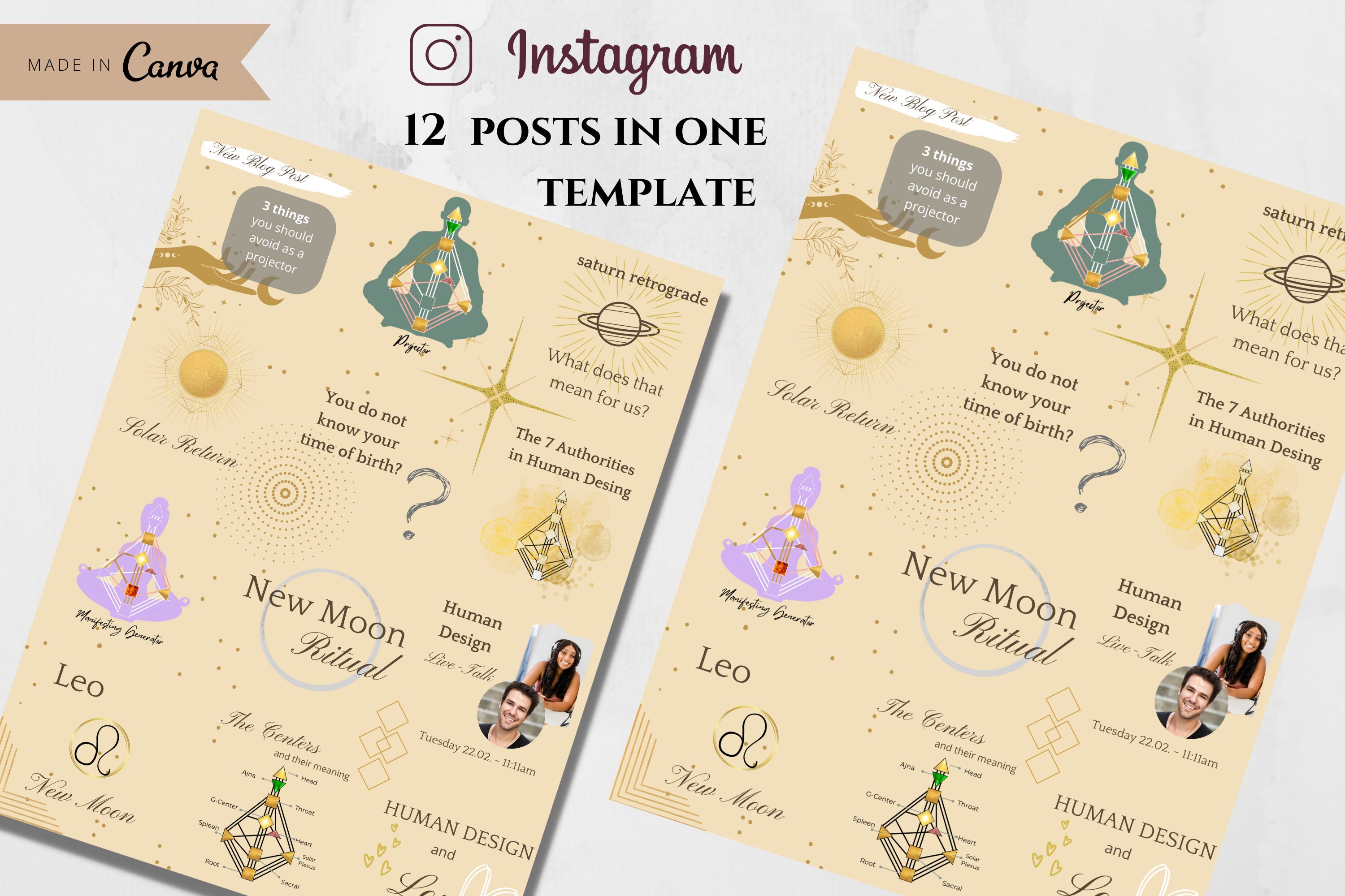 Instagram Human Design Puzzle Feed Template | Brown Gold Pastell | No ...