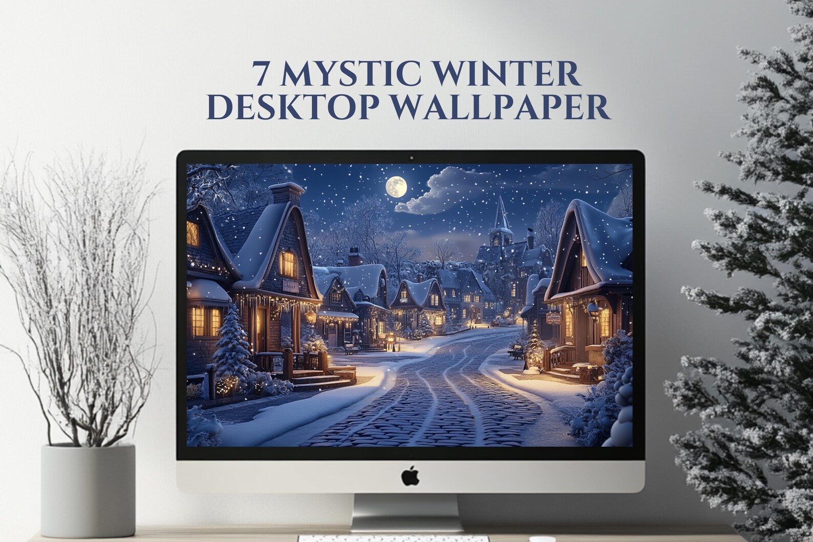 Digital Mystic Snow Village Wallpaper | Winter HD Background | Dark ...