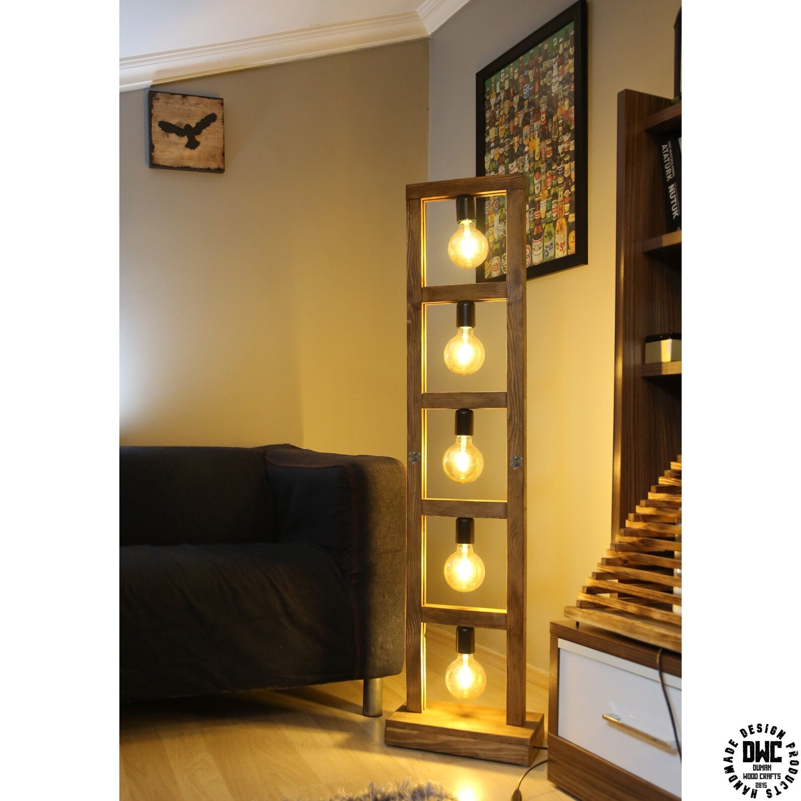 Rustic Handmade Wood Floor Lamp Wooden Light Decor Modern - Etsy Canada