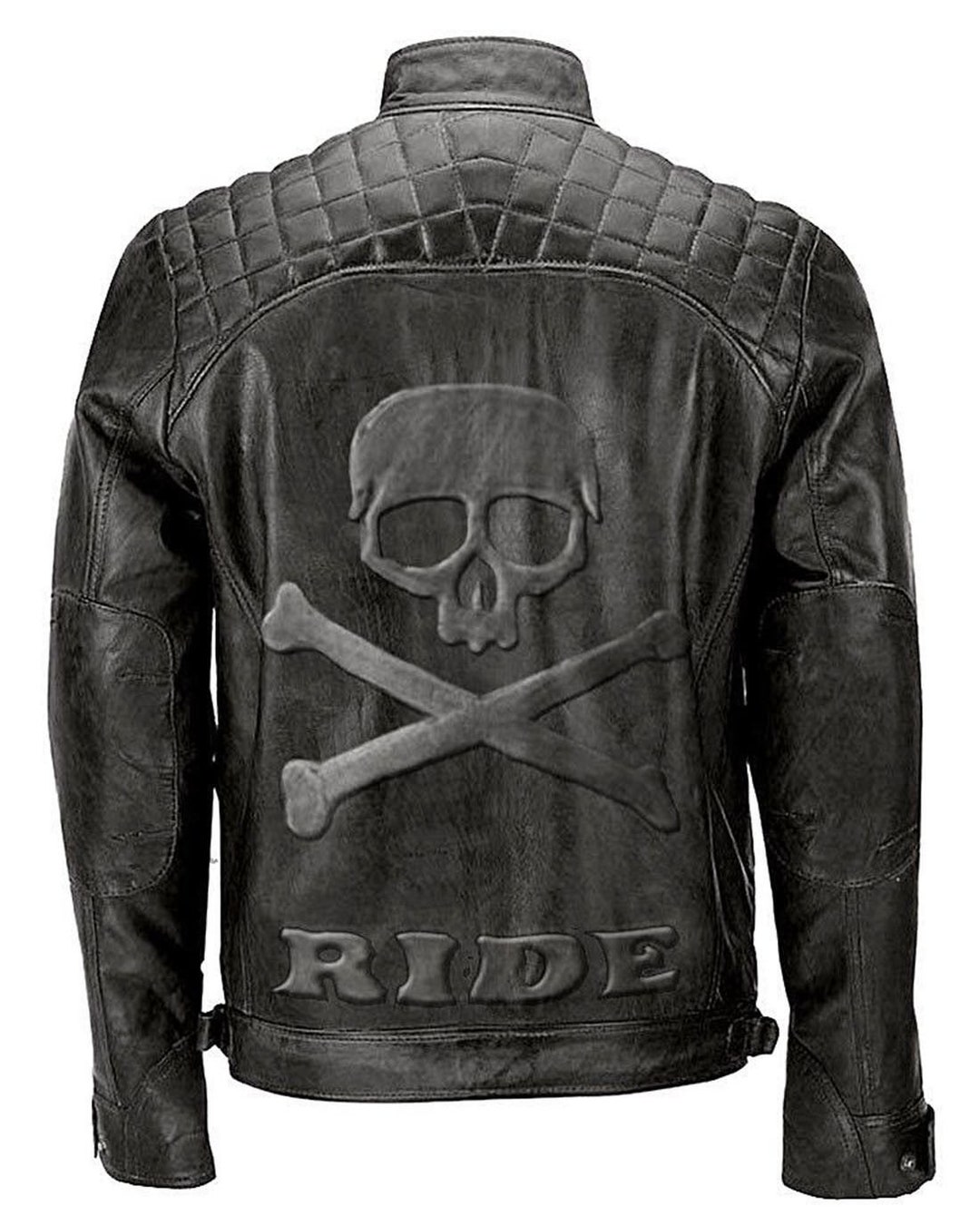 Handmade Men's Black Quilted Skull Vintage Distress Leather Jacket Rub ...