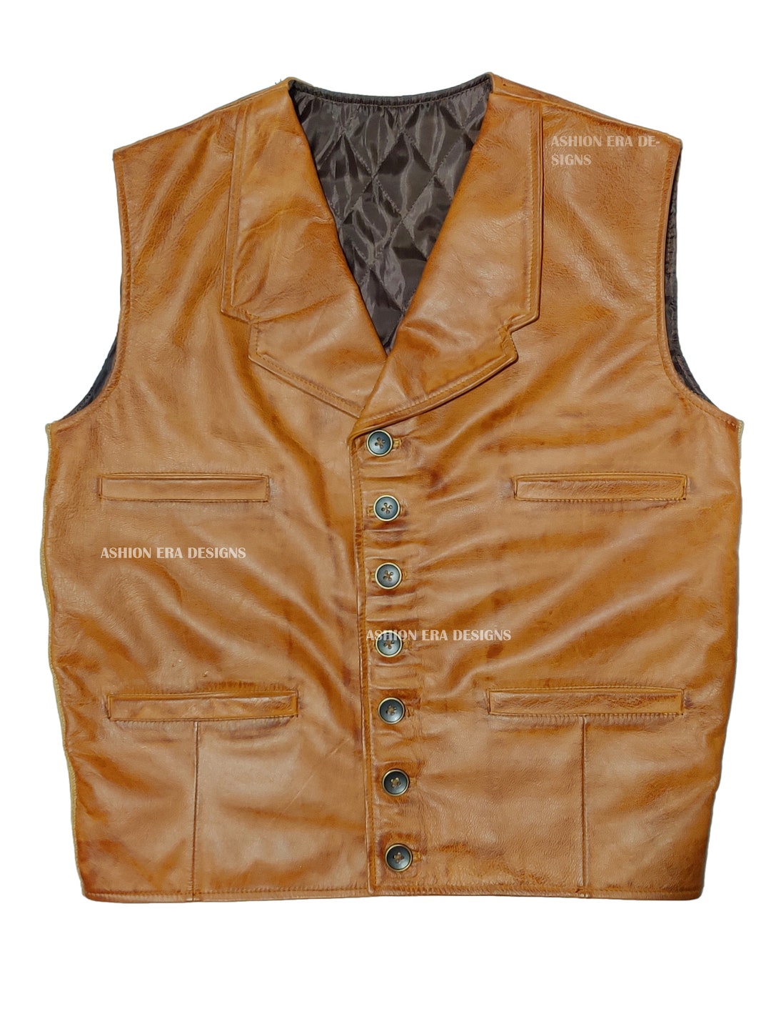 Handmade Mens Cowboy Vest Vintage Vest 100% Genuine Brown Leather ...