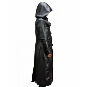 Handmade Steampunk Gothic Duster Black Leather Long Trench Coat Hoodie ...