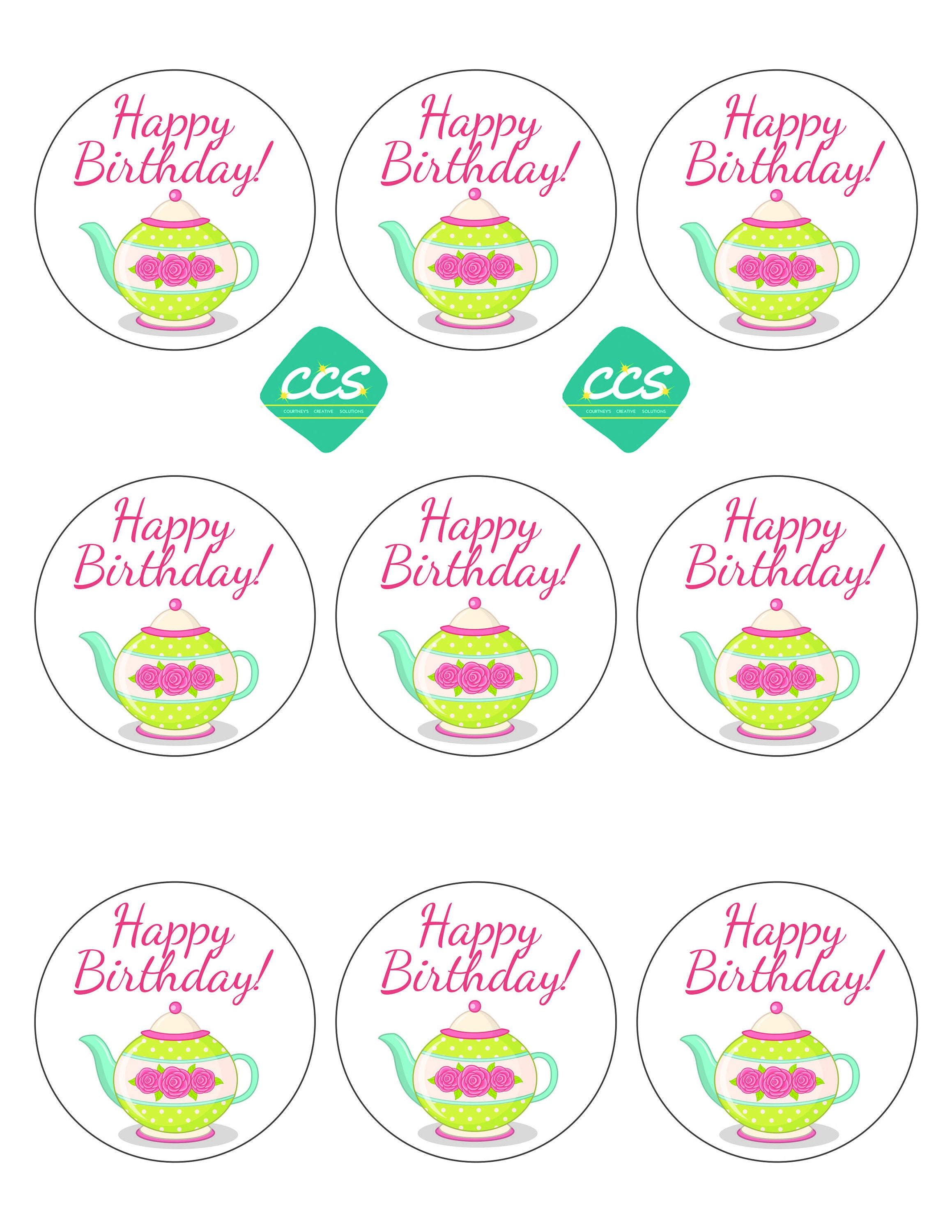 Girls Tea Party Favor Stickers 2 1/2 Circle - Etsy