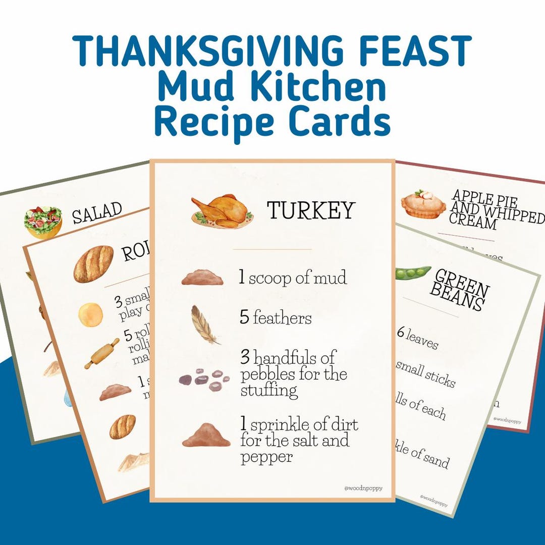 Thanksgiving Mud Kitchen Recipe Cards - Fall Printable - Nature Play ...