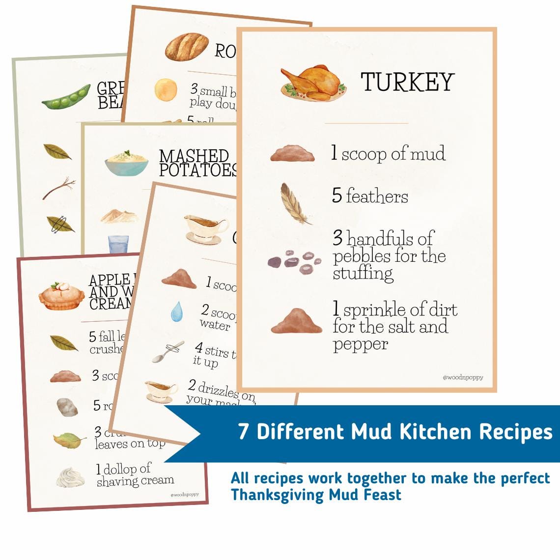Thanksgiving Mud Kitchen Recipe Cards - Fall Printable - Nature Play ...
