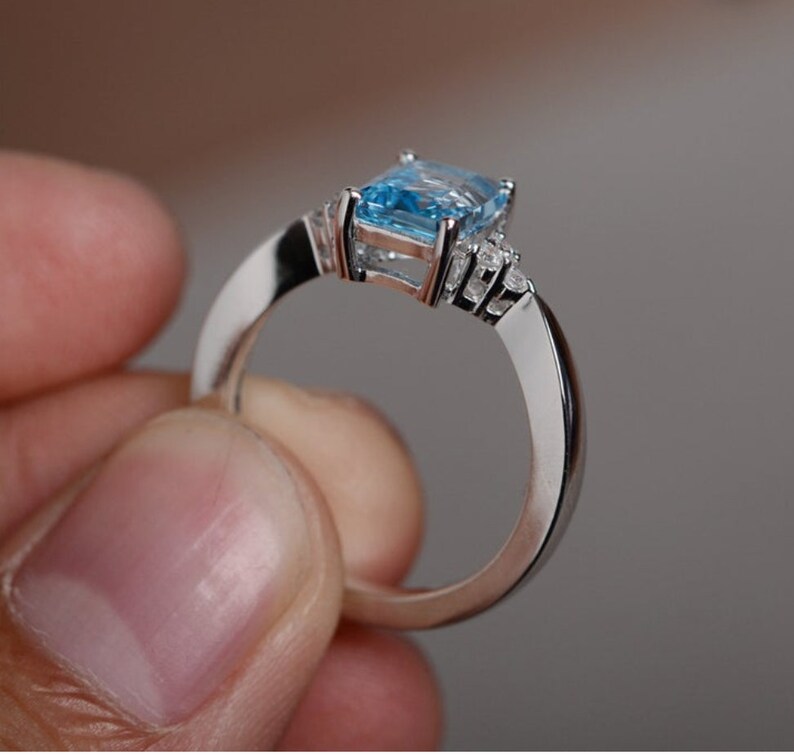 Emerald Cut Blue Topaz Ring-topaz Ring-handmade Ring-promise - Etsy
