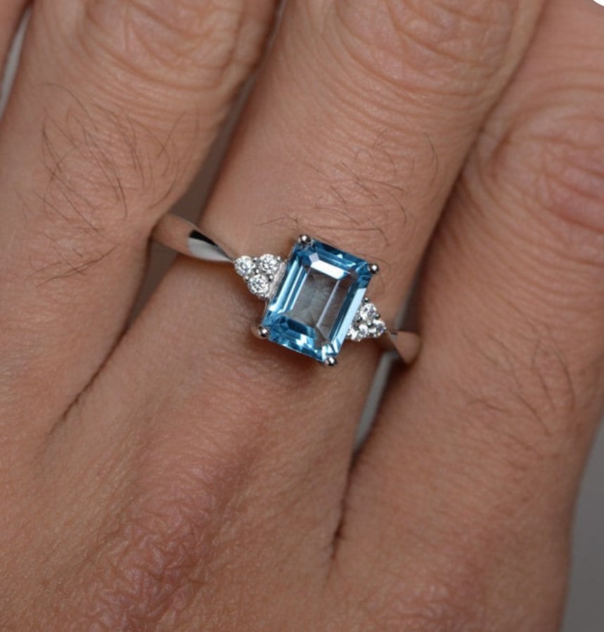 Emerald Cut Blue Topaz Ring-topaz Ring-handmade Ring-promise - Etsy