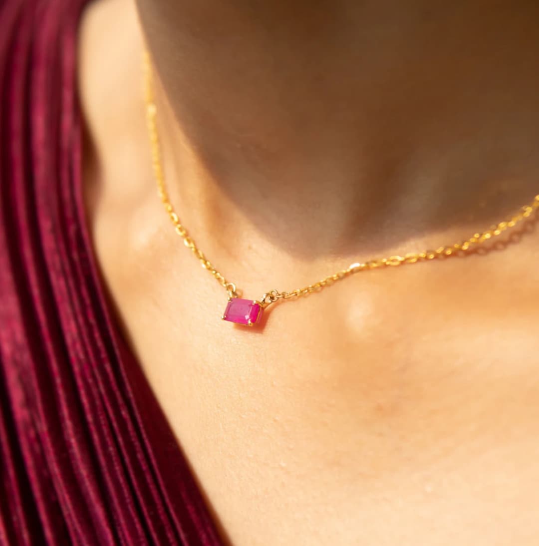 Emerald Cut Ruby Necklace / Pink Ruby Pendant / Chain Pendant - Etsy