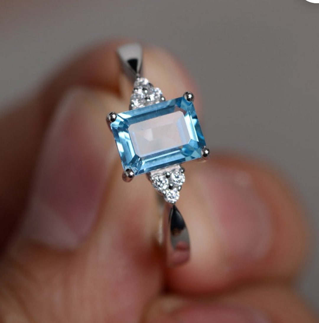 Emerald Cut Blue Topaz Ring-topaz Ring-handmade Ring-promise - Etsy