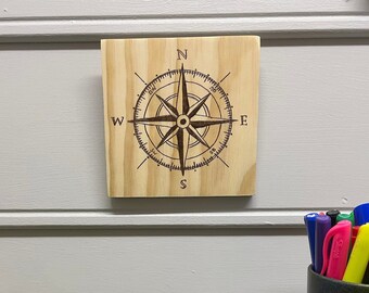 Wood Burned Compass - Etsy