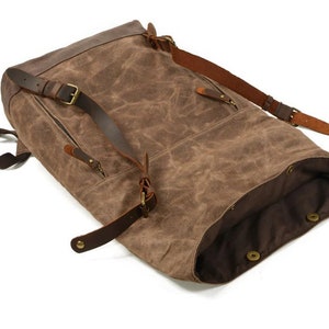 Casual Leather Canvas Backpack Vintage Waterproof Large Capacity Travel ...