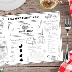 Children’s Activity Mat - Fully Personalised - Restaurant/ Hotel/ Cafe ...
