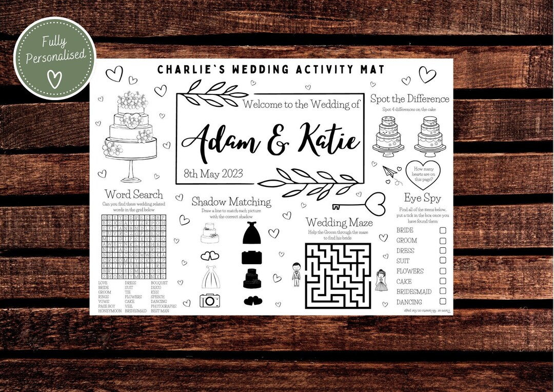 Personalised Wedding Activity Mat / Sheet - Print From Home - Digital ...
