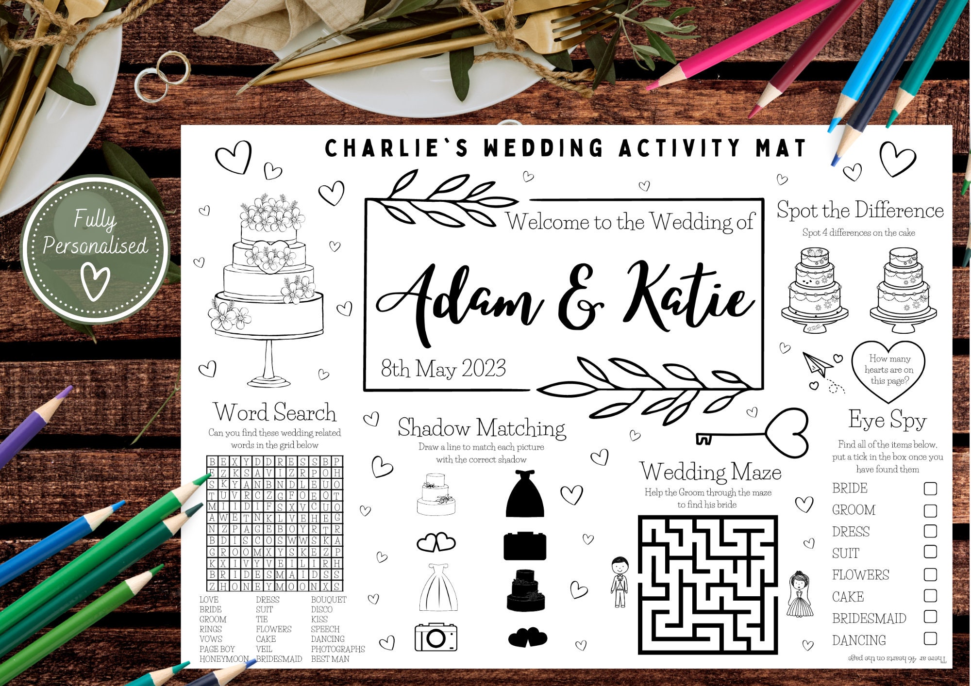 Personalised Wedding Activity Mat / Sheet Print From Home - Etsy