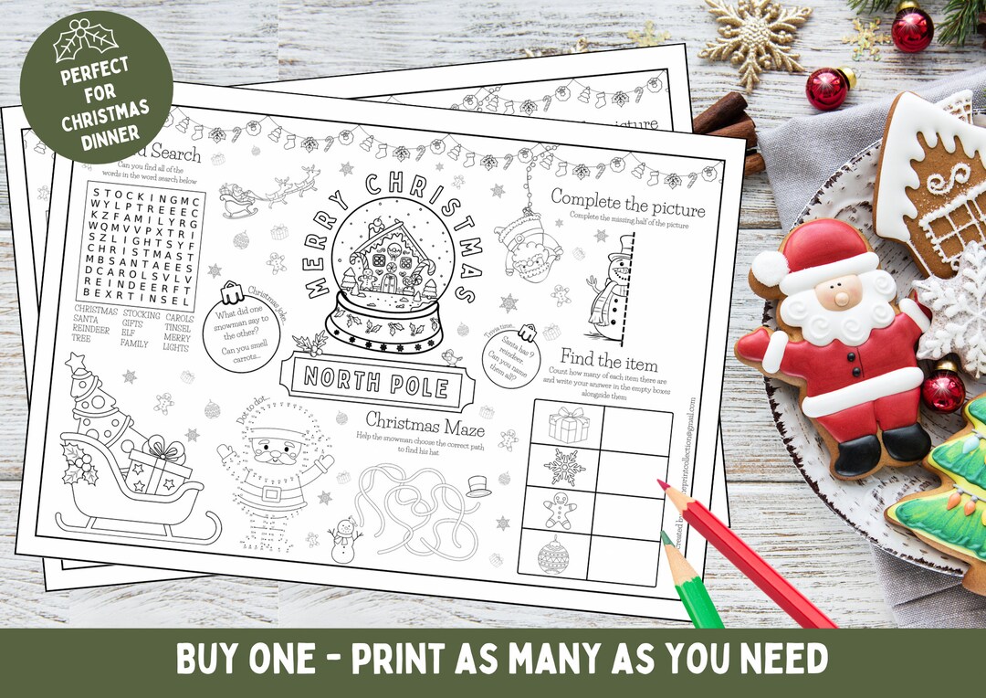Christmas Placemat / Activity Sheet / Xmas / Holiday Party / Dinner ...