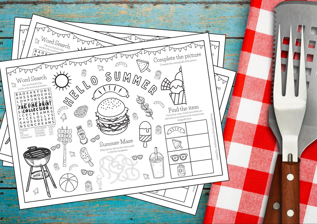 Summer BBQ Children‘s Activity Sheet - Pdf - Digital Download - Party ...