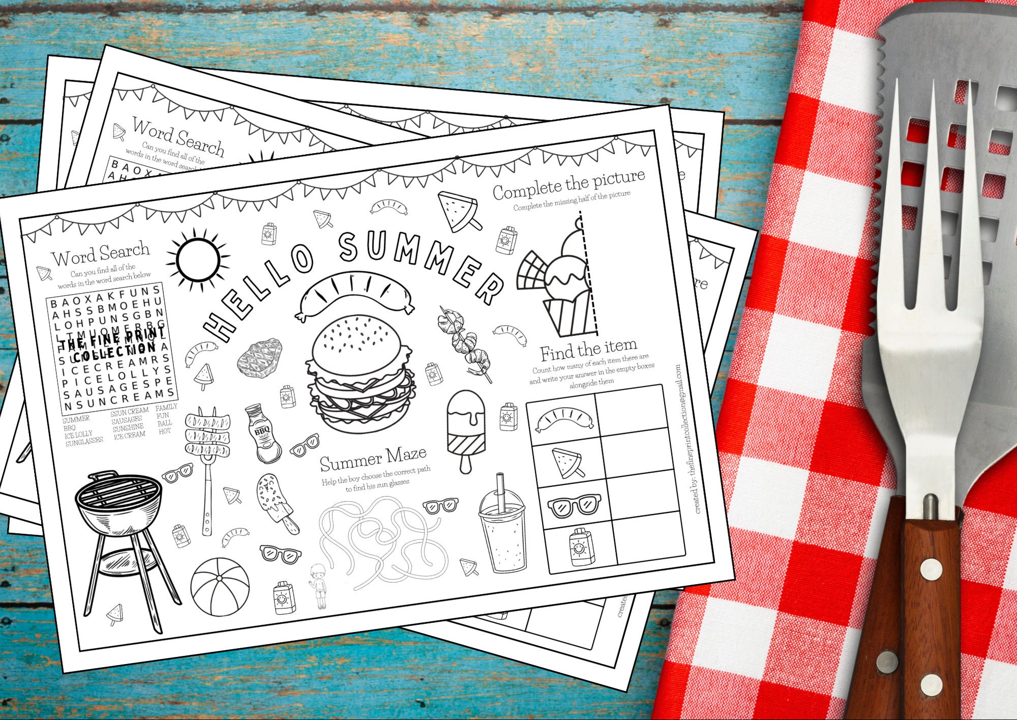 Summer BBQ Children‘s Activity Sheet - Pdf - Digital Download - Party ...