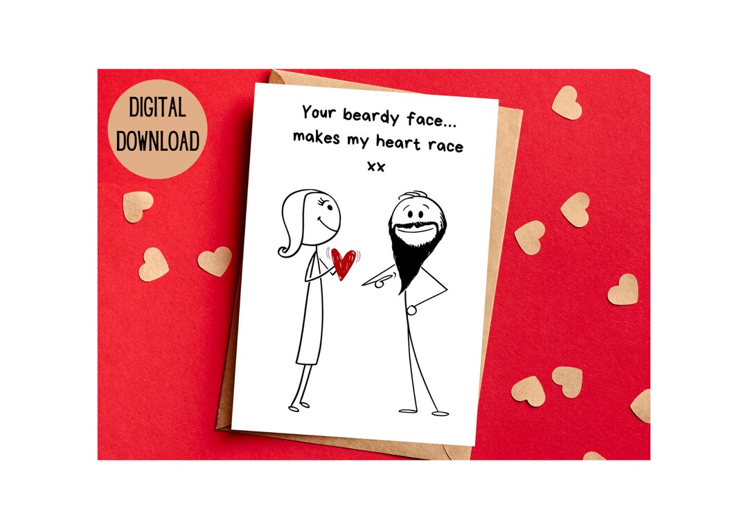 Your Beardy Face Makes My Heart Race Card - Blank Inside - Valentines ...
