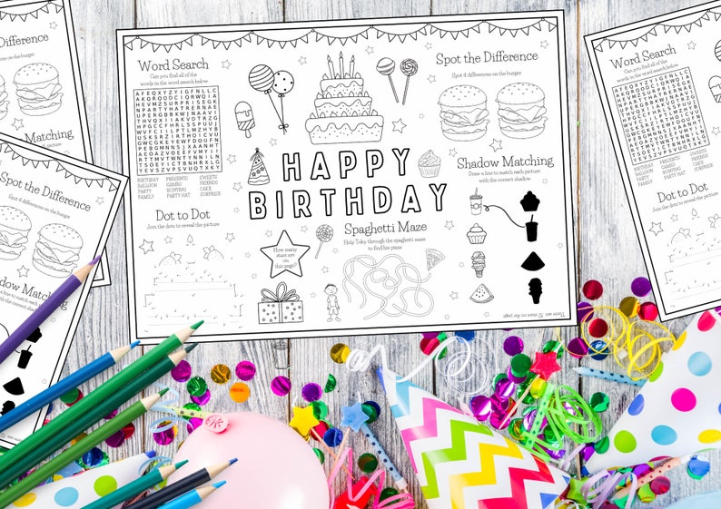 Children’s Birthday Activity Sheet / Placemat - Pdf - Digital Download ...