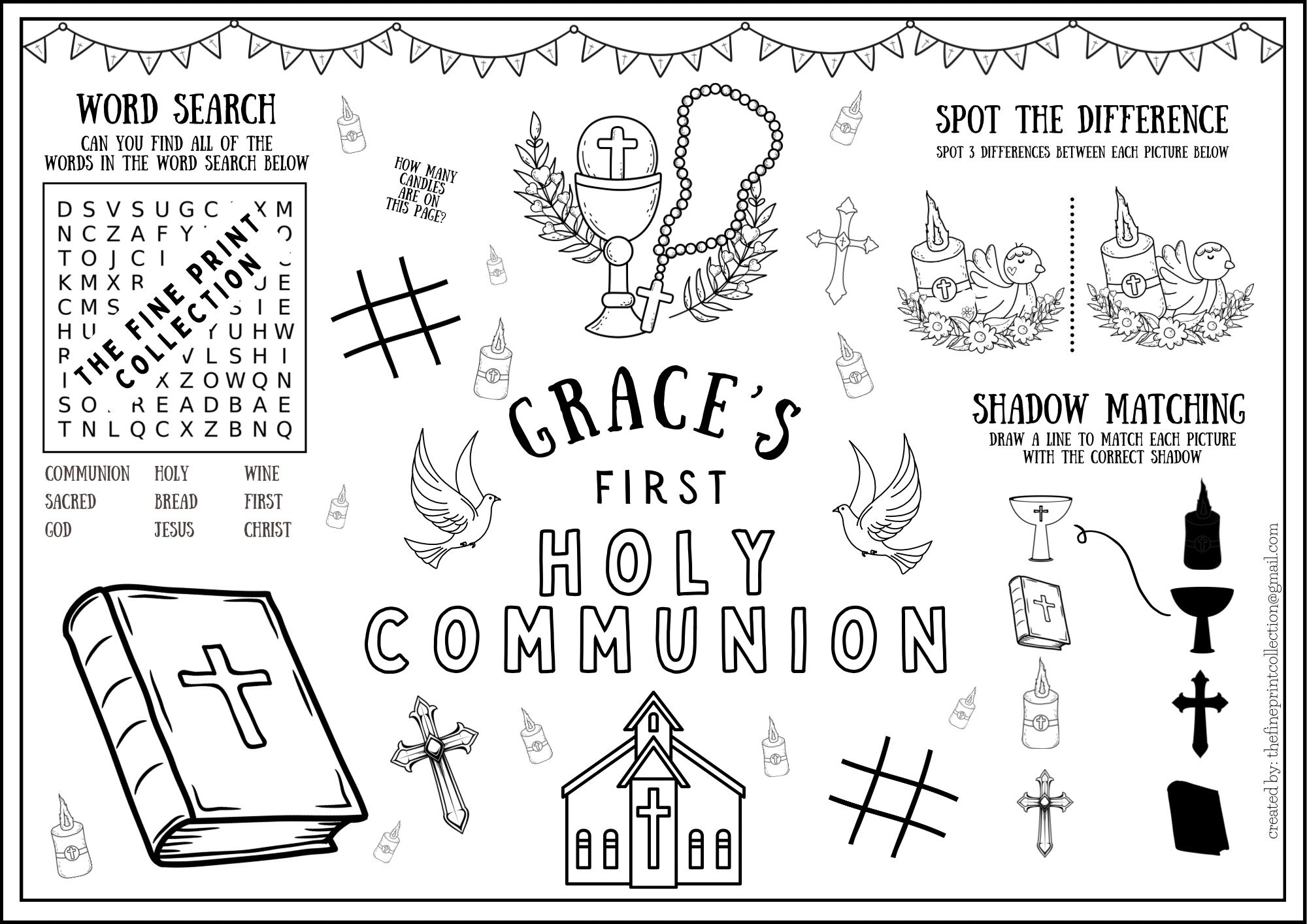 Children’s First Holy Communion Placemat / Activity Sheet - Custom ...