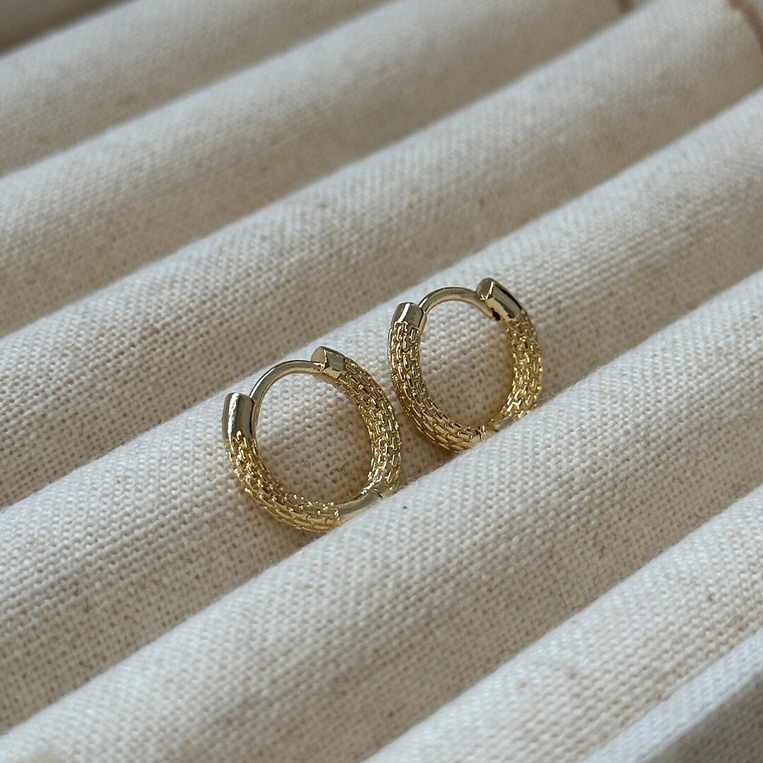14mm Gold Snake Texture Hoop Earrings, Bold Gold Hoop Earrings, Chunky ...
