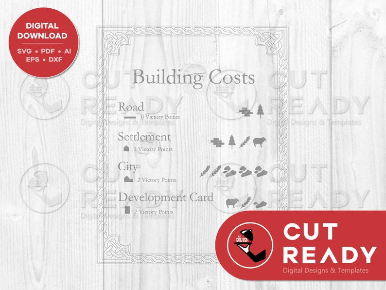 Settlers of Catan Building Cost Cards SVG, Settlers of Catan Board Game ...