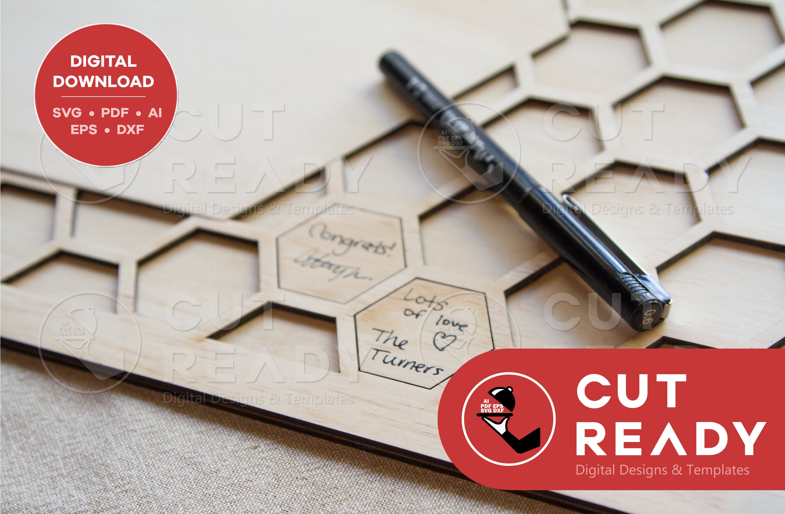 Honeycomb Guest Book SVG Download Wooden Wedding Guest Book - Etsy