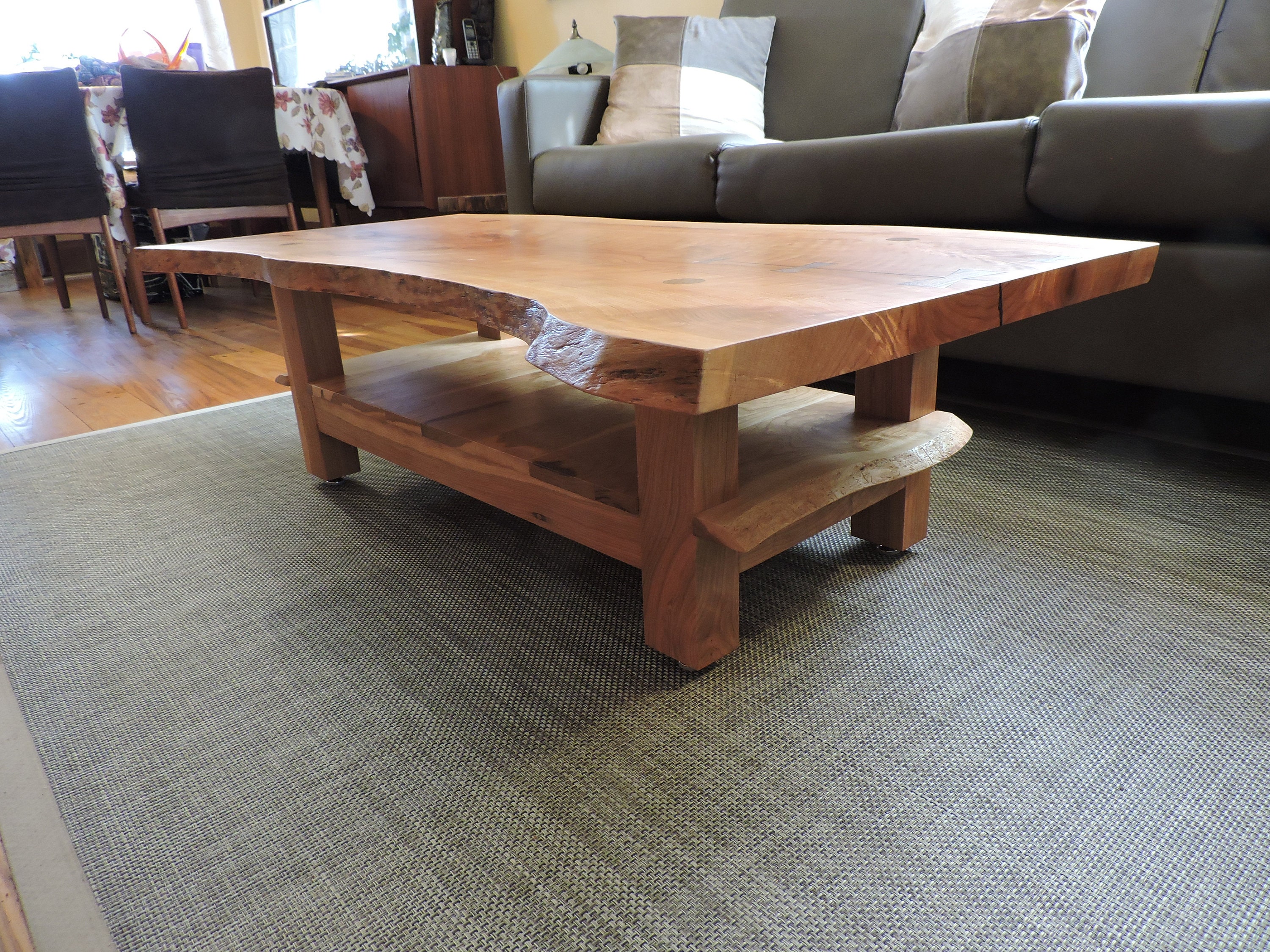 Black Cherry Live Edge Coffee Table With Shelf Mortise and - Etsy Canada