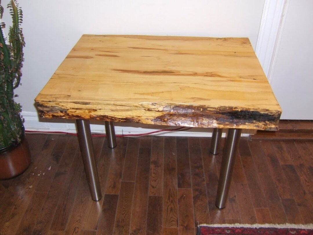 Live Edge Kitchen Table , Dining Table , Brushed Nickel Legs , - Etsy