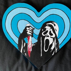 Ghostface Scream Painting Hand Painted Wooden Heart Horror Painting - Etsy