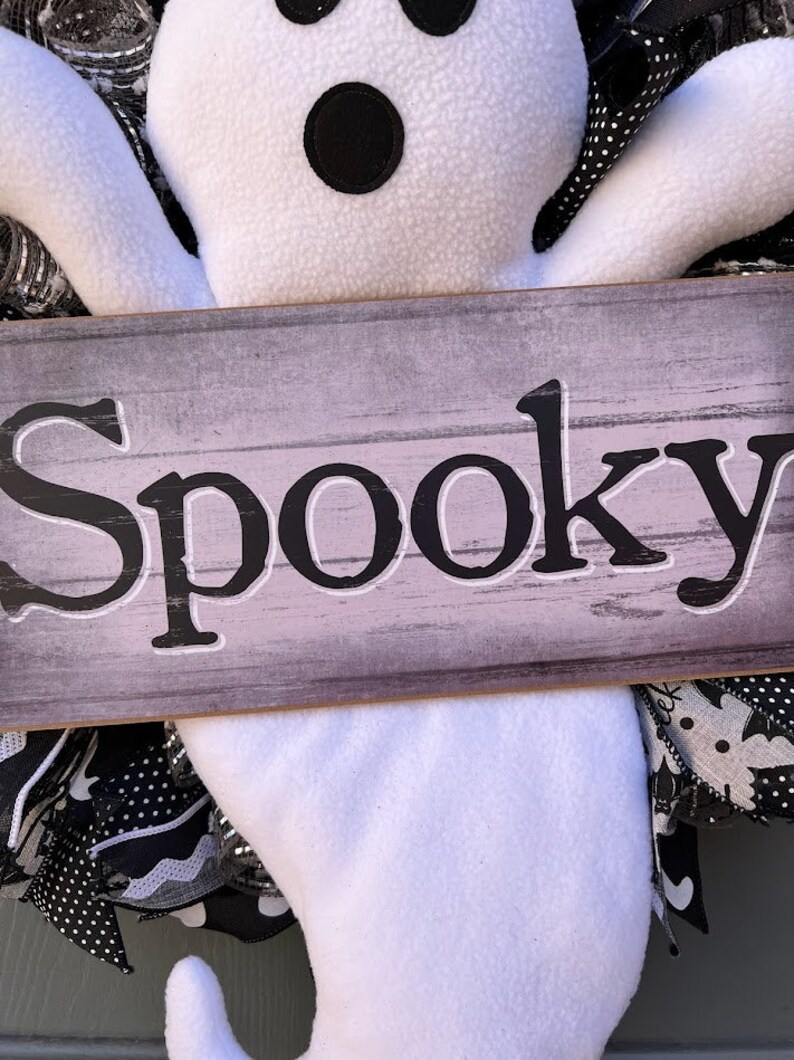 Spooky Halloween Ghost Deco Mesh Ribbon Door Hanger Wreath - Etsy