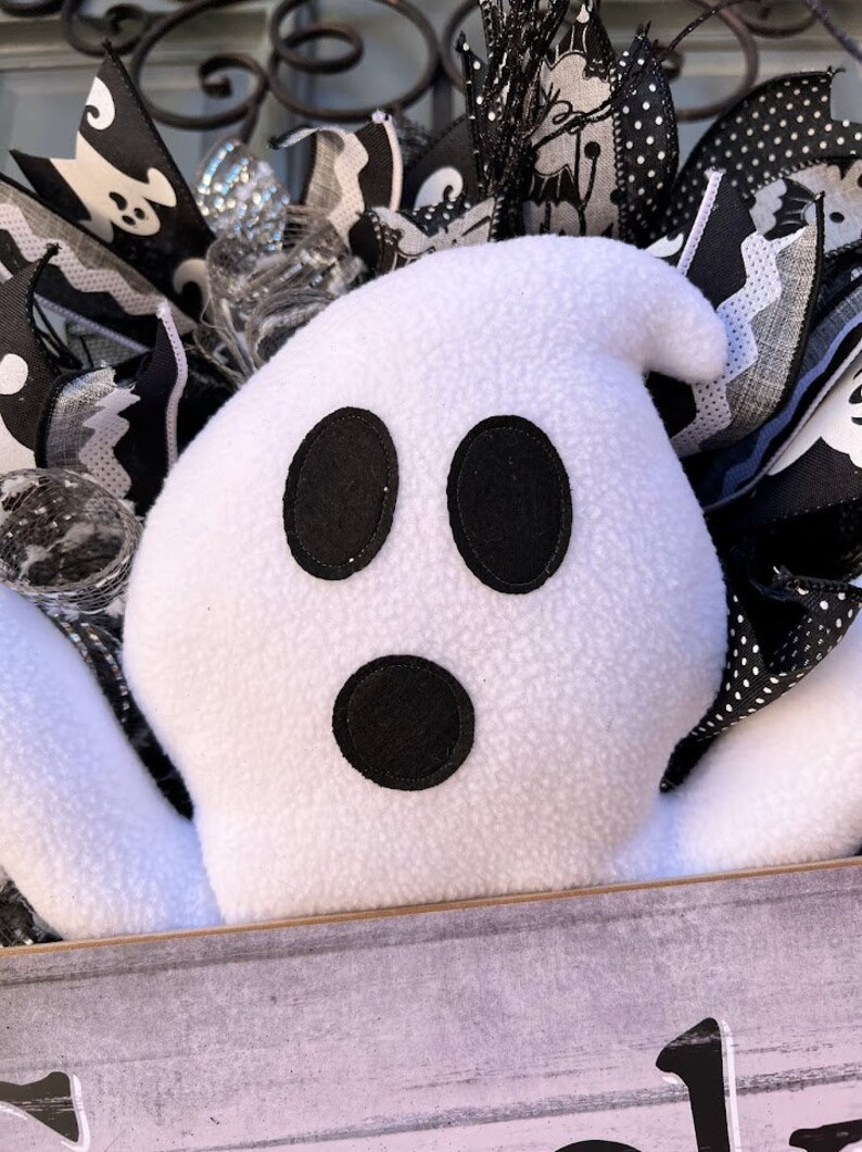 Spooky Halloween Ghost Deco Mesh Ribbon Door Hanger Wreath - Etsy