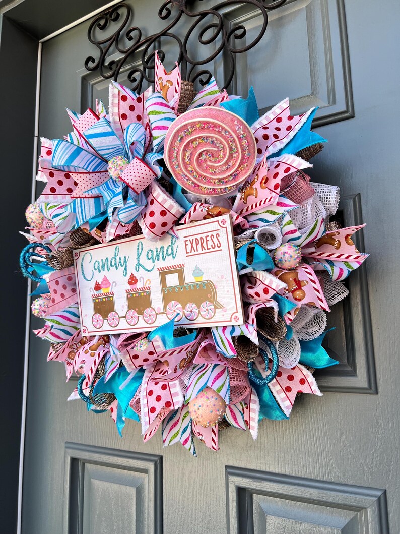 Candy Land Express Deco Mesh Ribbon Door Hanger Wreath - Etsy