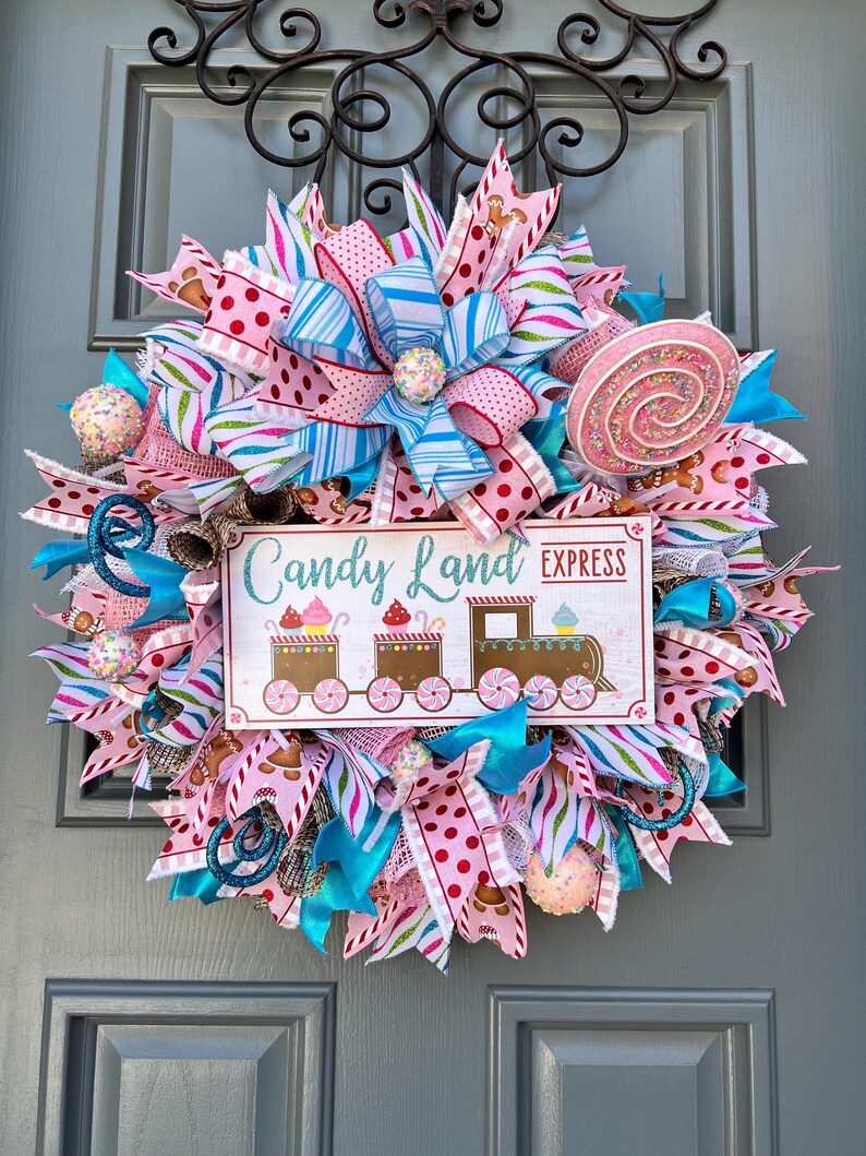 Candy Land Express Deco Mesh Ribbon Door Hanger Wreath - Etsy