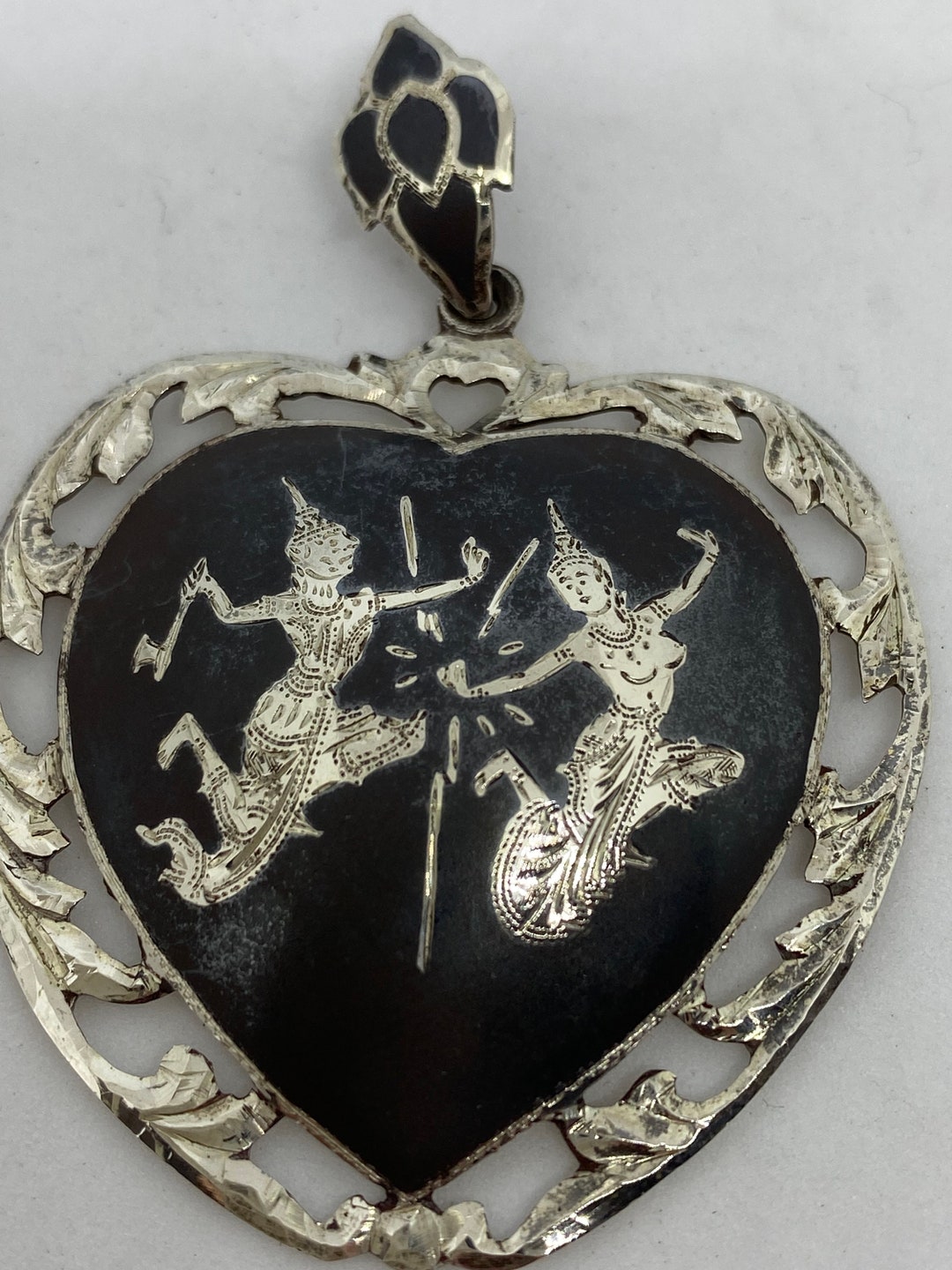 Vintage Sterling Silver and Black Enamel Siam Pendant - Etsy