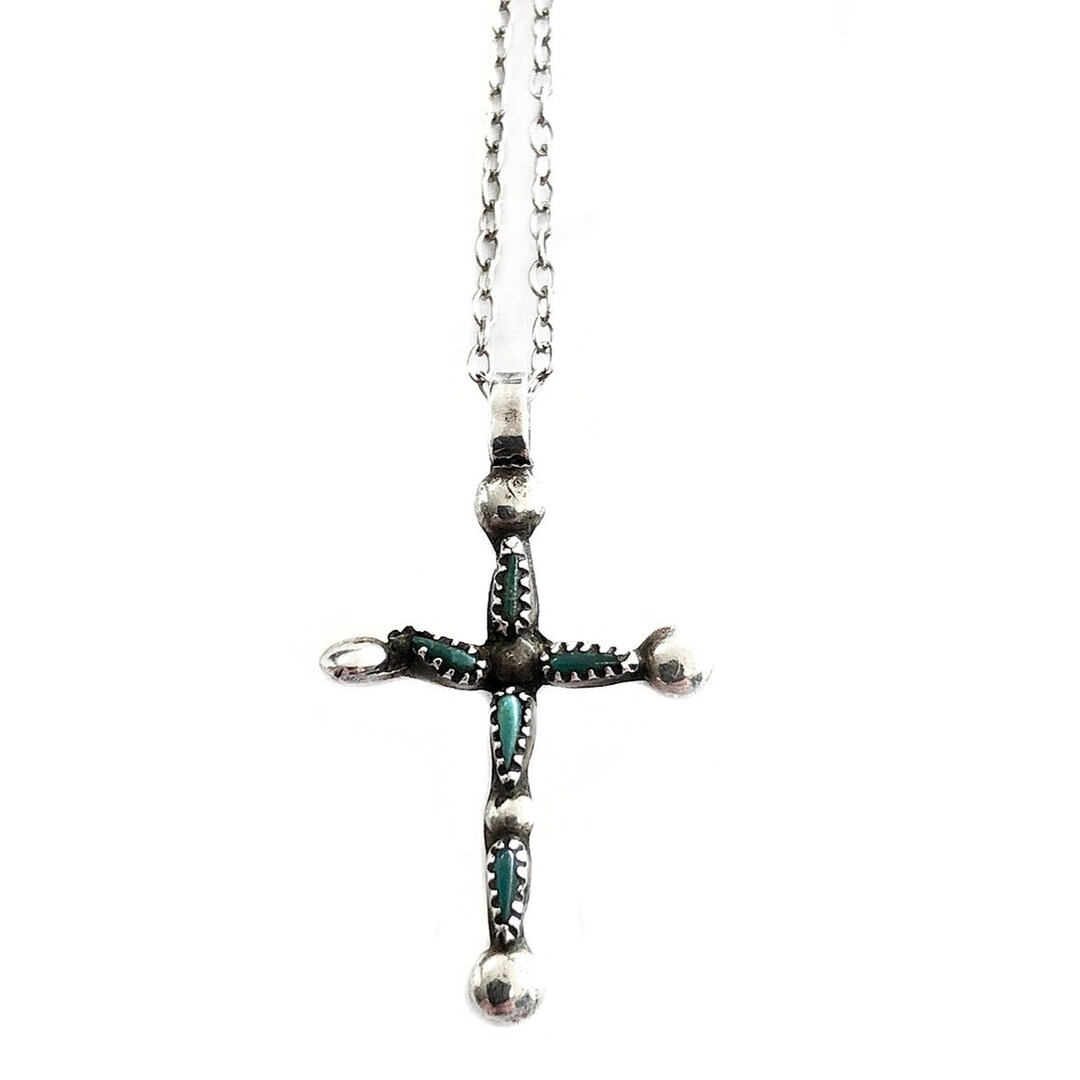 Silver & Turquoise Cross Necklace - Etsy