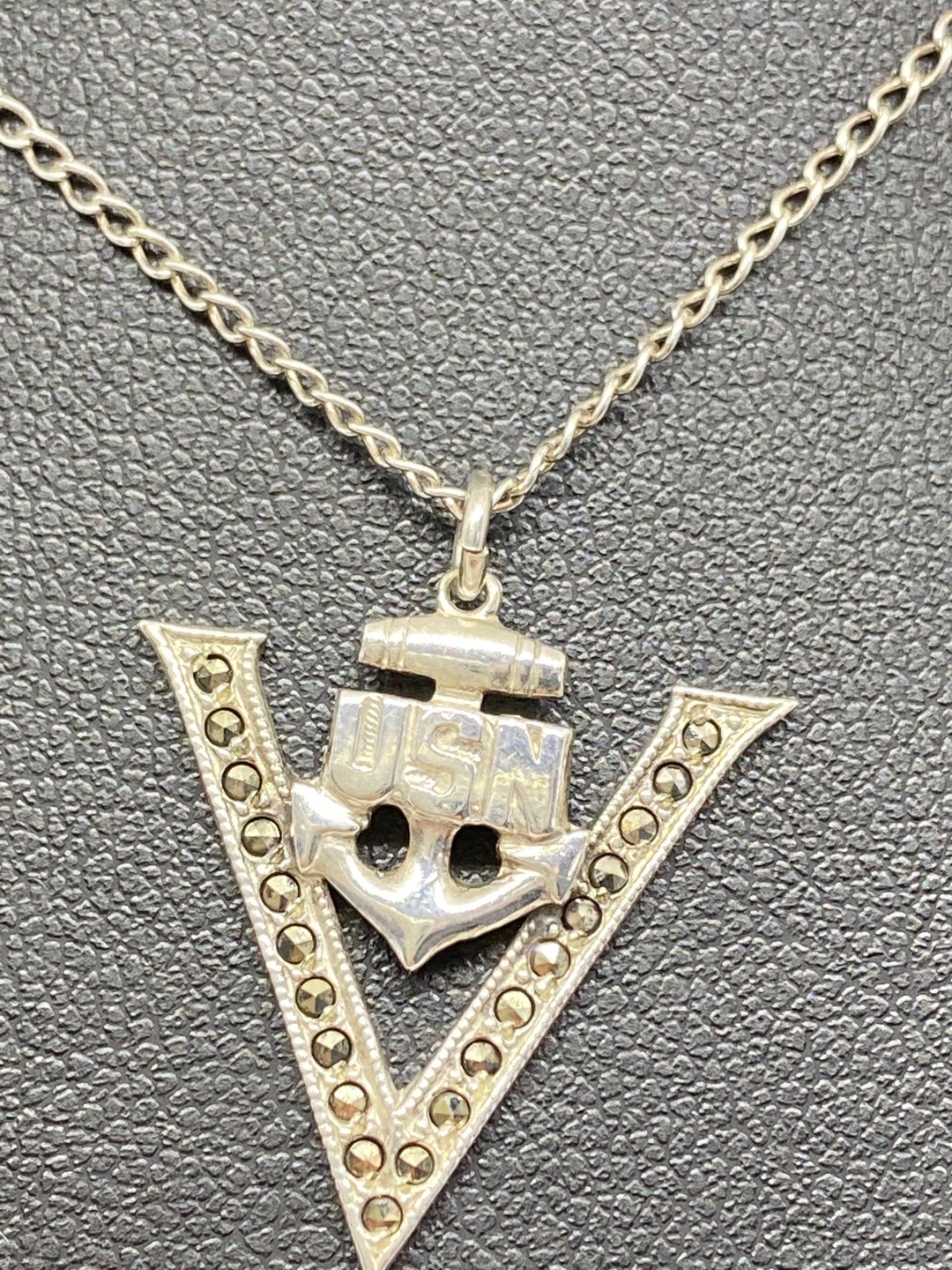Sterling Silver USN Veteran Necklace - Etsy