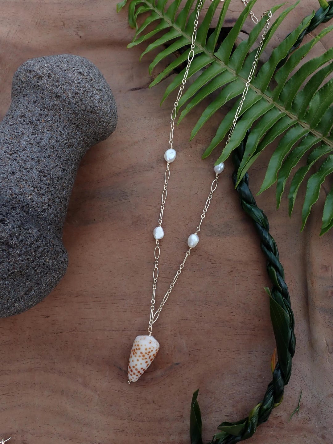 Flea Cone Shell and Pearl Necklace, 14K Gold Filled - Etsy