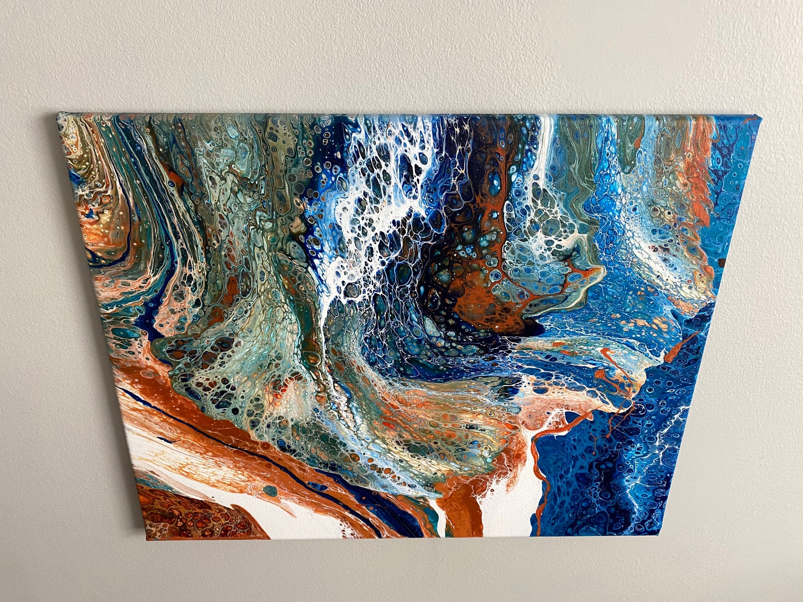 Orange Blue Wave no. 1 Acrylic Pour Painting Abstract Canvas Wall Art ...