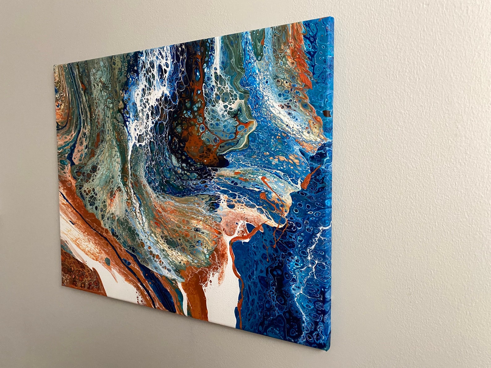 Orange Blue Wave no. 1 Acrylic Pour Painting Abstract - Etsy