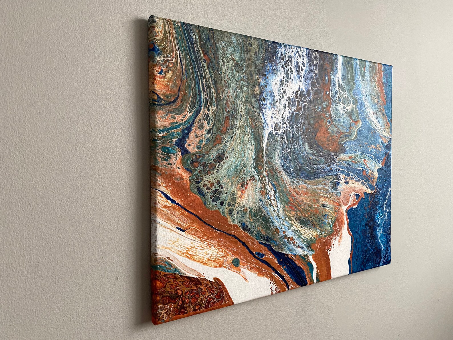 Orange Blue Wave no. 1 Acrylic Pour Painting Abstract - Etsy