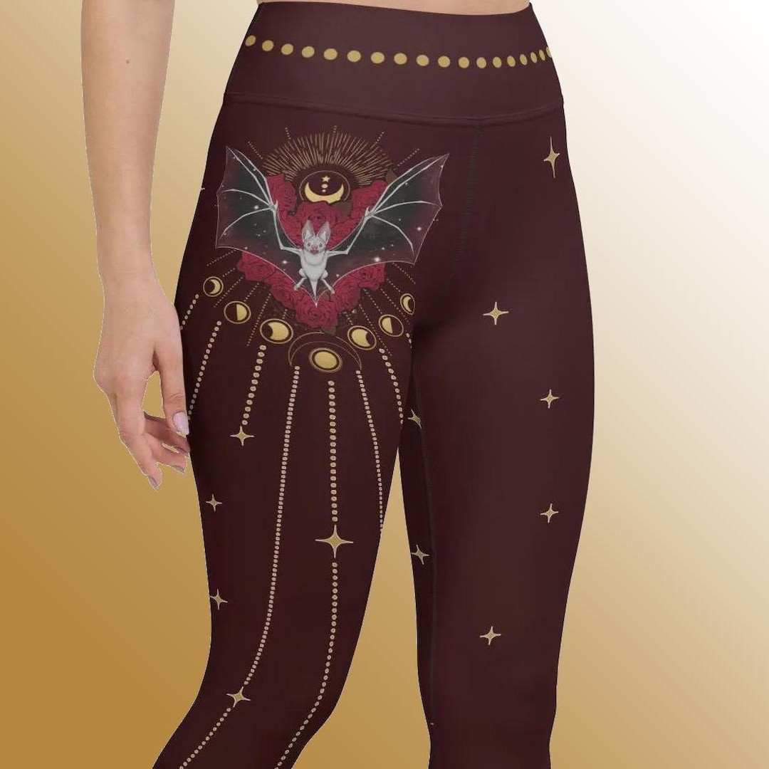 Witchy Bat Leggings Whimsigoth Vampire Bat Red Rose Yoga Leggings - Etsy