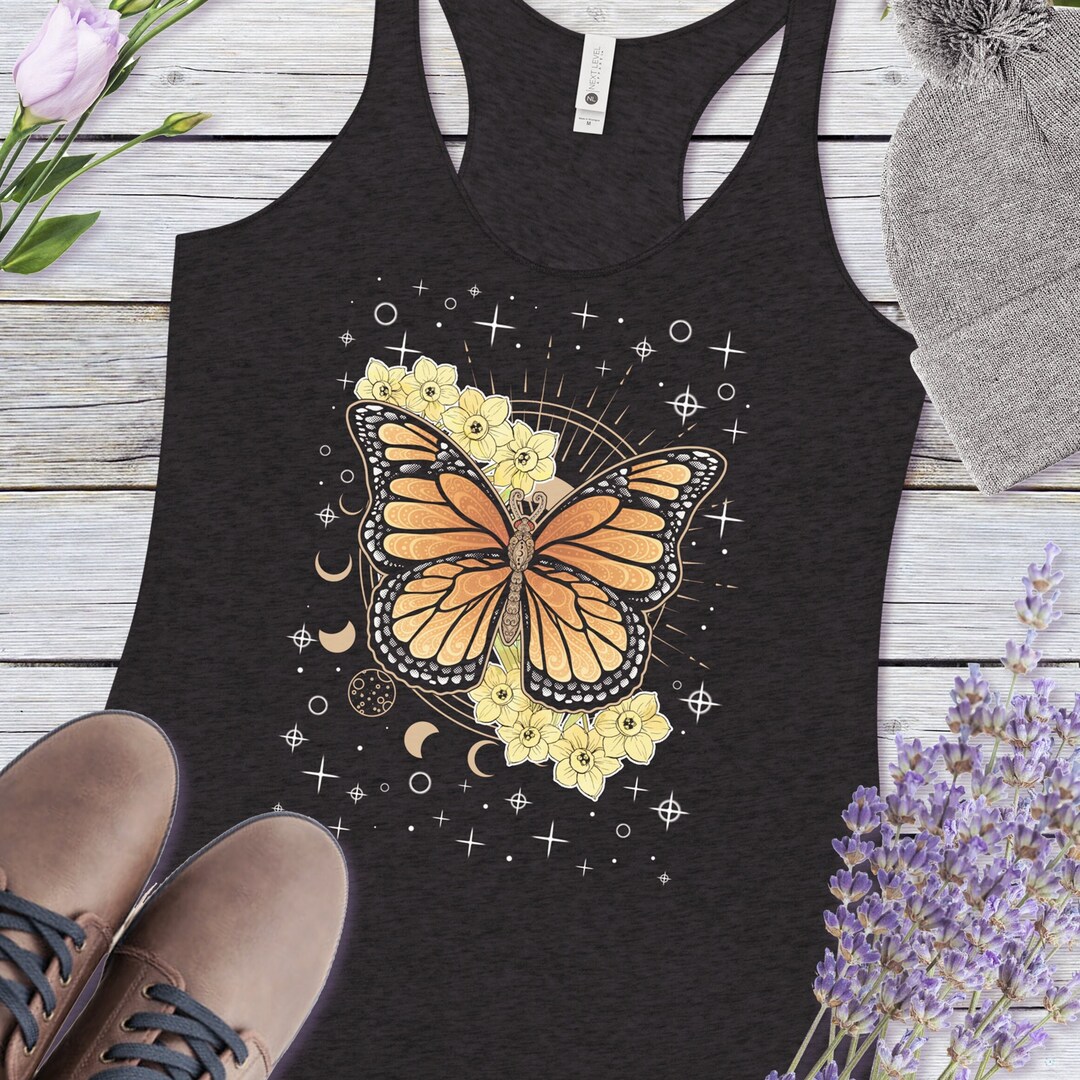 Monarch Butterfly Tank Top Celestial Witchy Butterfly Yoga Top Women's ...