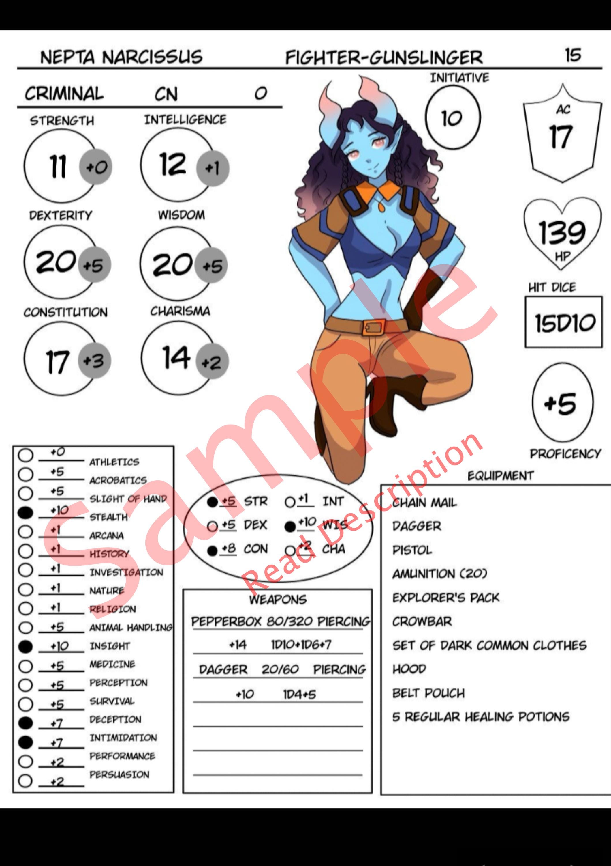 Basic Character Sheet With Character Art (READ DESCRIPTION) - Etsy