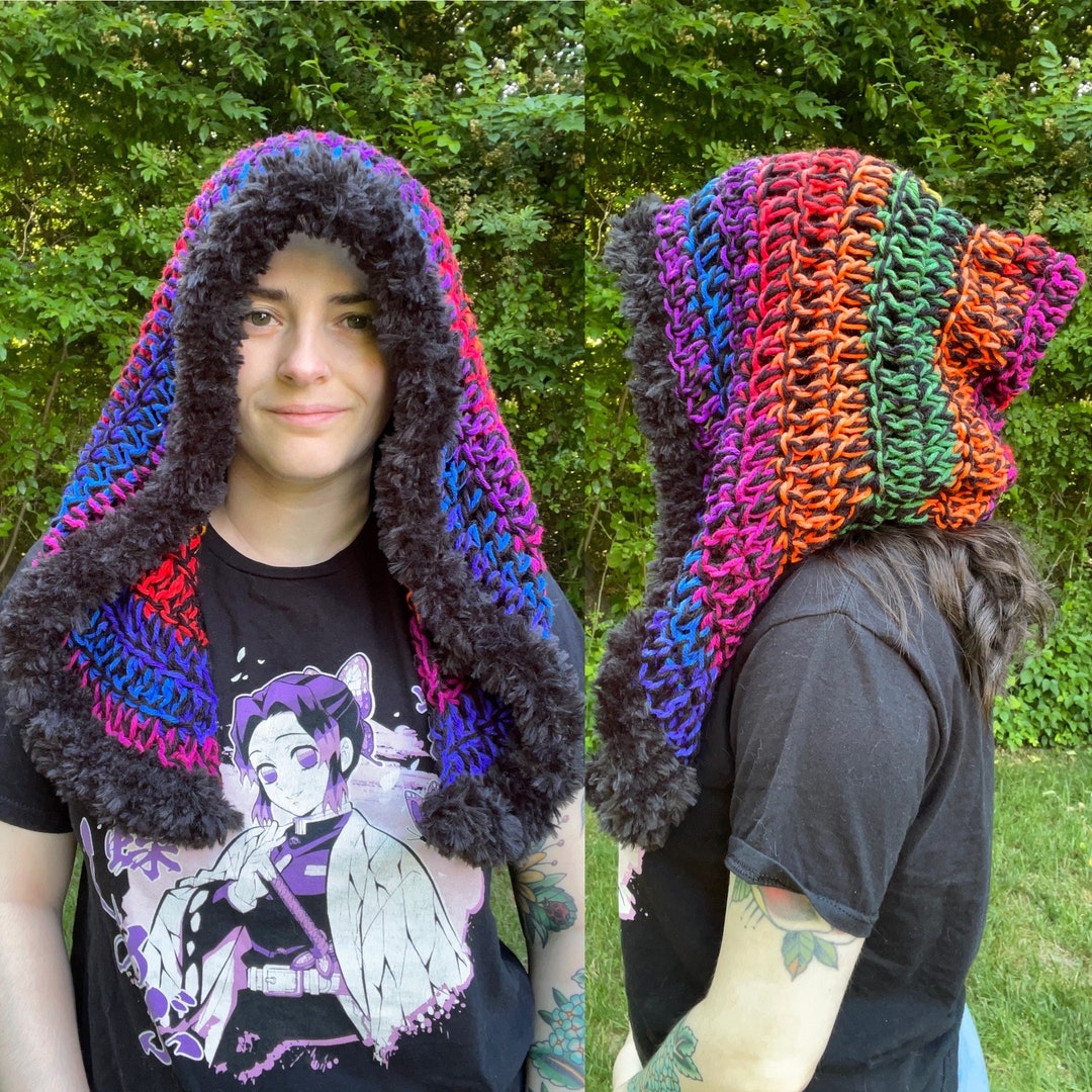 Fluffy Black & Rainbow Hood - Etsy