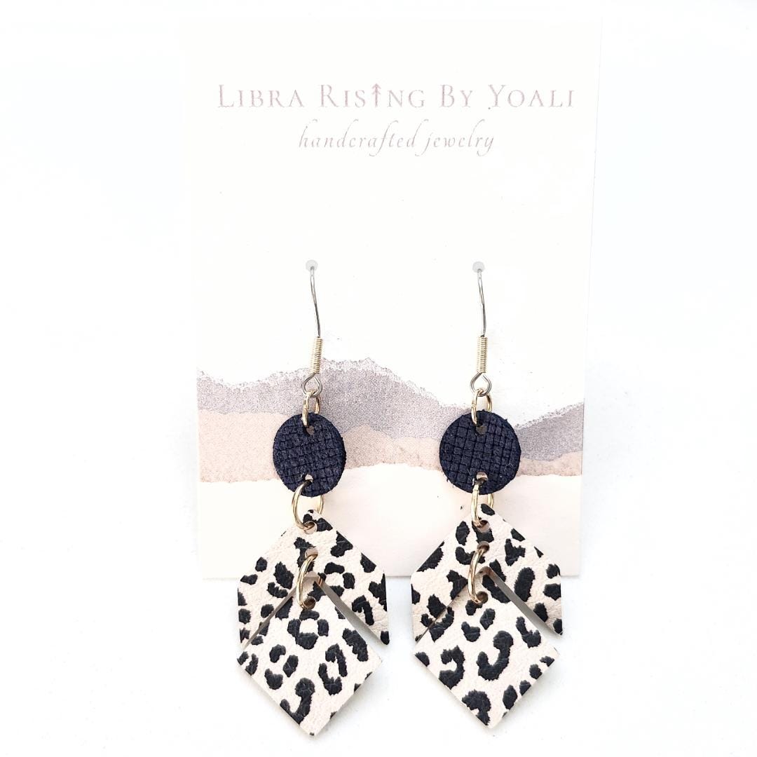 Chloe in Navy Blue & Leopard Print Leather - Etsy