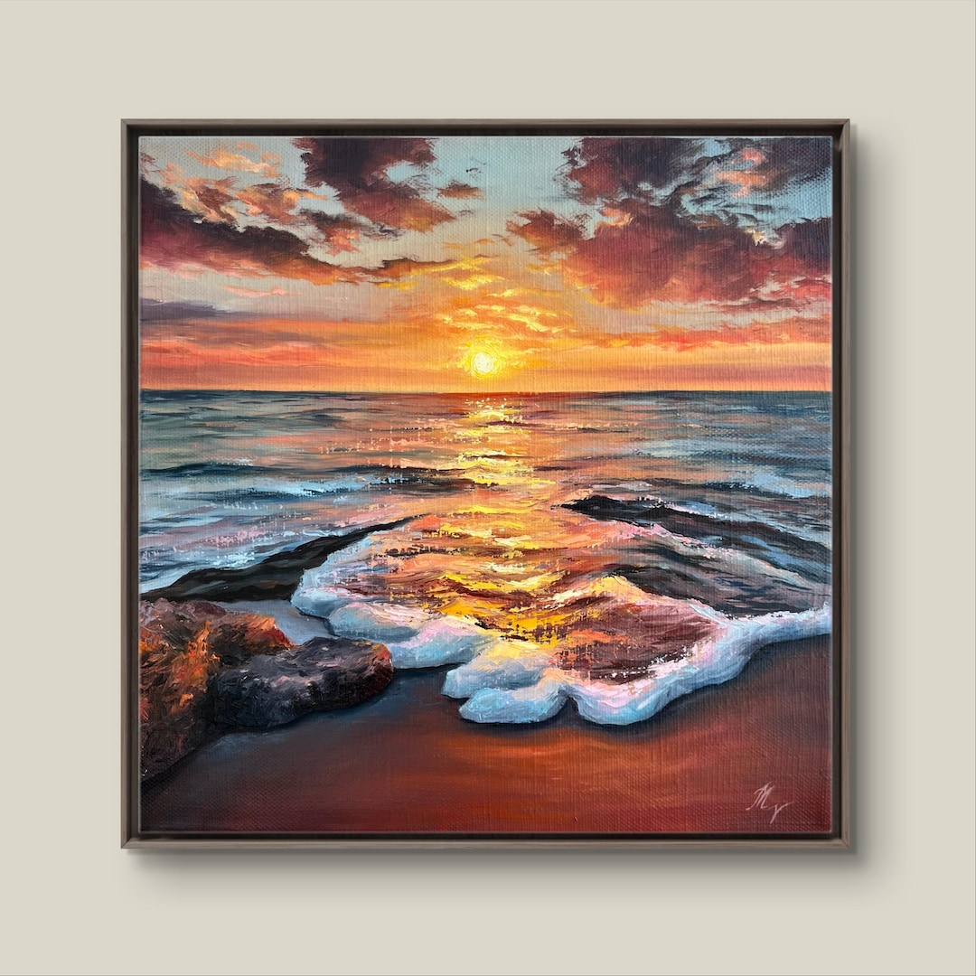 Sunset at the Sea Beach Oil Painting on Canvas - Etsy