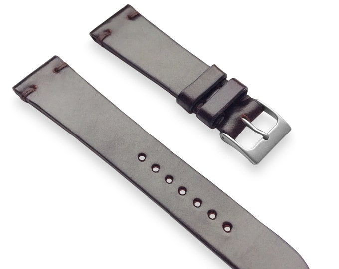 Black Shell Cordovan Watch Strap With Straight Top Stitching 18mm, 19mm ...