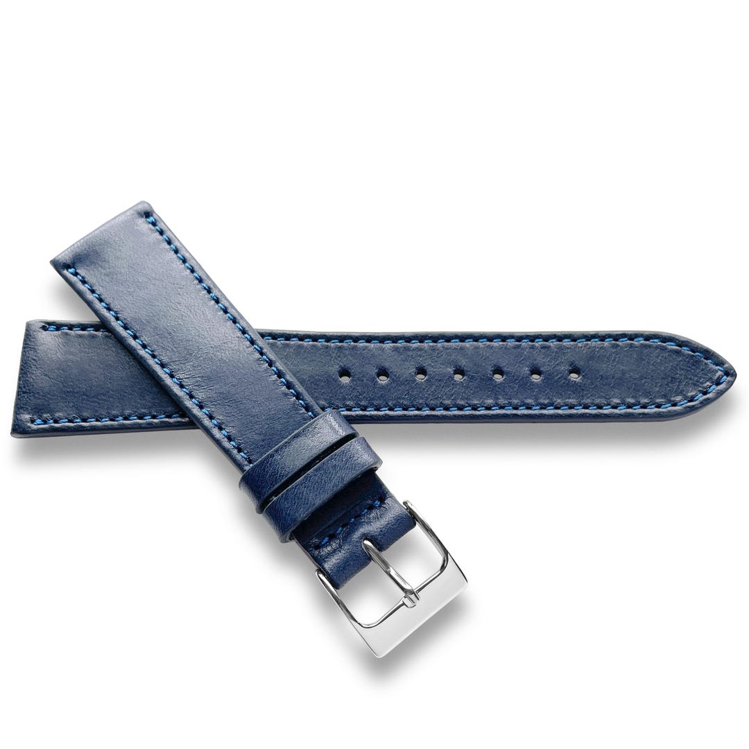Navy Blue Oak Tanned Leather Watch Strap With Matching Stitch - Quick ...